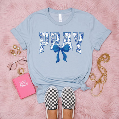 Pray Blue Floral Bow DTF Heat Transfer