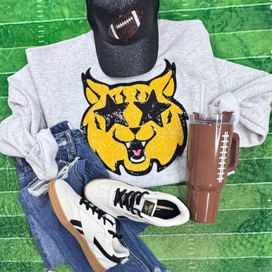 Sequin Wildcat Mascot Patch – Yellow & Black