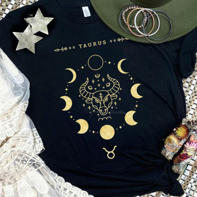 Taurus Zodiac Gold Metallic Screen Print Heat Transfer - Trendy Transfers