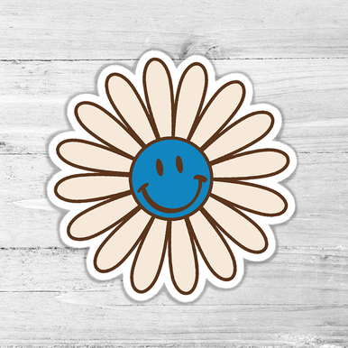 Blue Smile Daisy Retro Die Cut Sticker