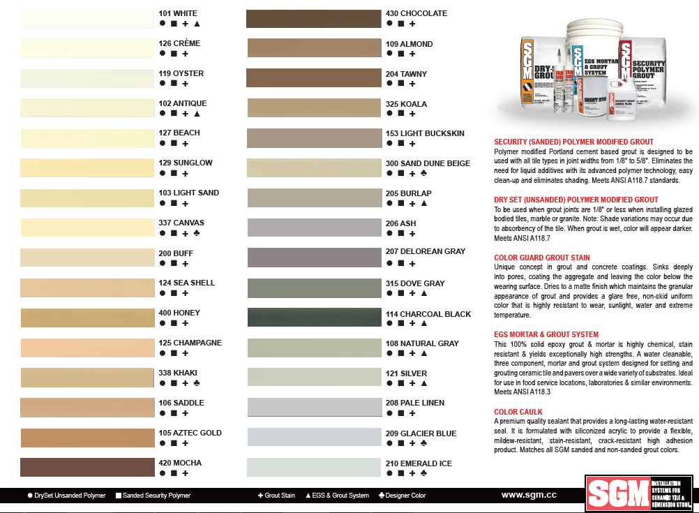 SGM GROUT COLORS - SBSConcrete Products