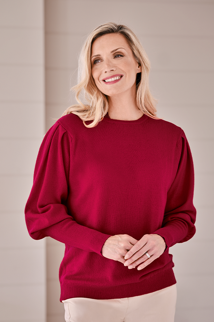 Matilda Puff Sleeve Cashmere Crew Neck Sweater