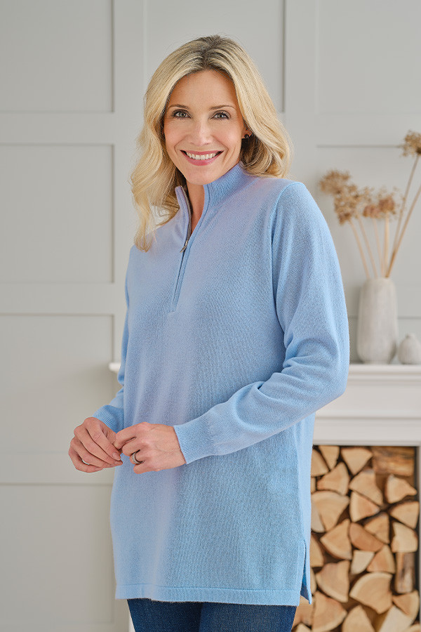 Louise Half Zip Cashmere Tunic Sweater