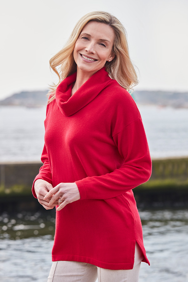 Jessica Cowl Neck Cashmere Tunic Sweater