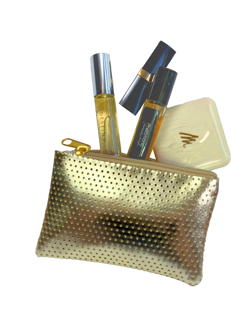 Perforated Gold Cosmetics Bag with Zip Closure