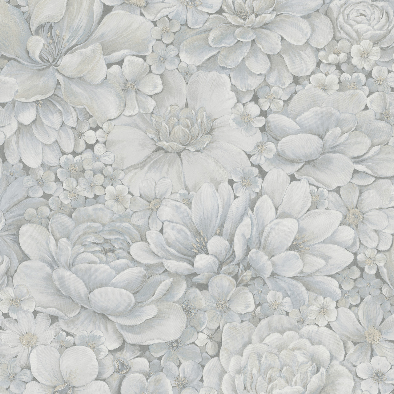 33953 Eden Floral Texture Blue and Grey Wallpaper By Galerie