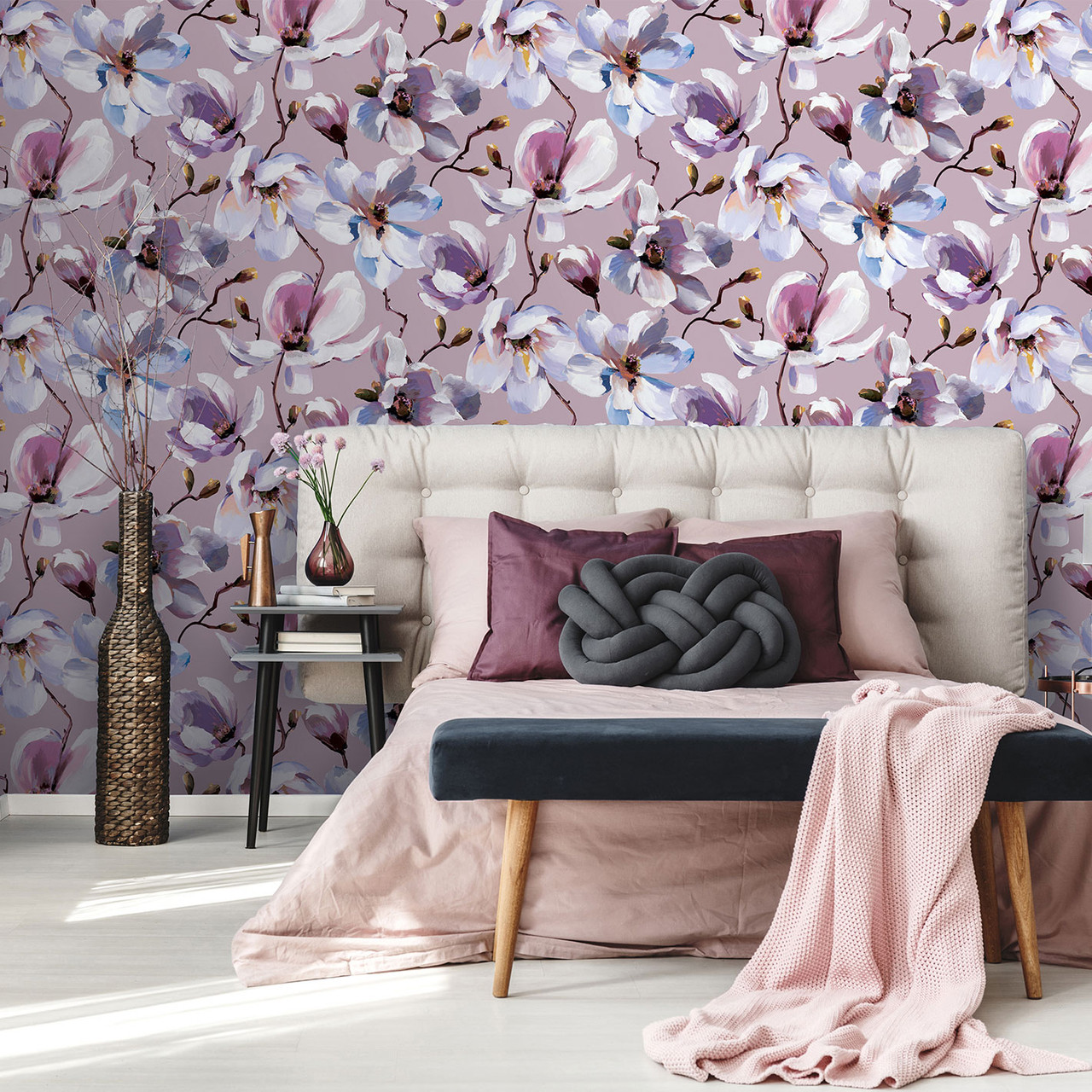 47463 Cherry Blossom Flora Rose, White and Purple Wallpaper By Galerie ...