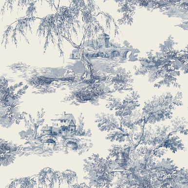 A69802 Toile Blue Wallpaper by Grandeco