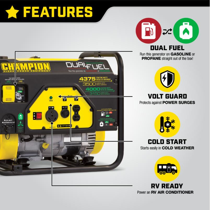 The 3,500 WATT PORTABLE DUAL FUEL GENERATOR available at Leisure Tyme ...