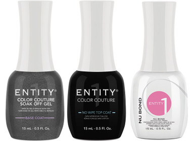 Entity Color Couture Soak Off Gel Base & No Wipe Top & NuBond Trio Set