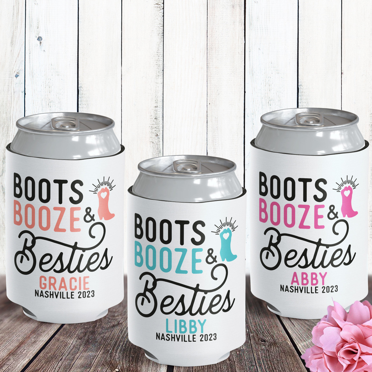 Custom Can Cooler: Boots Booze & Besties - Slim Can Sleeves or Standard ...