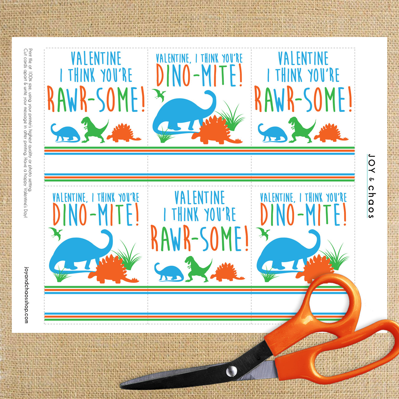 Jurassic Dinosaur Printable Valentine's Day Cards (Instant Download)
