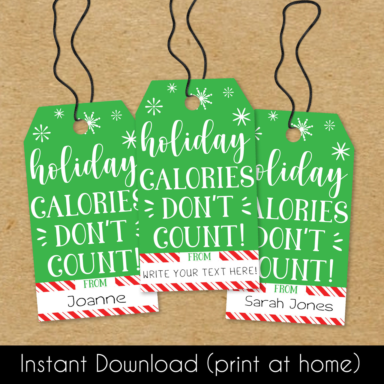 Holiday Calories Printable Christmas Treat Tags (Instant Download)