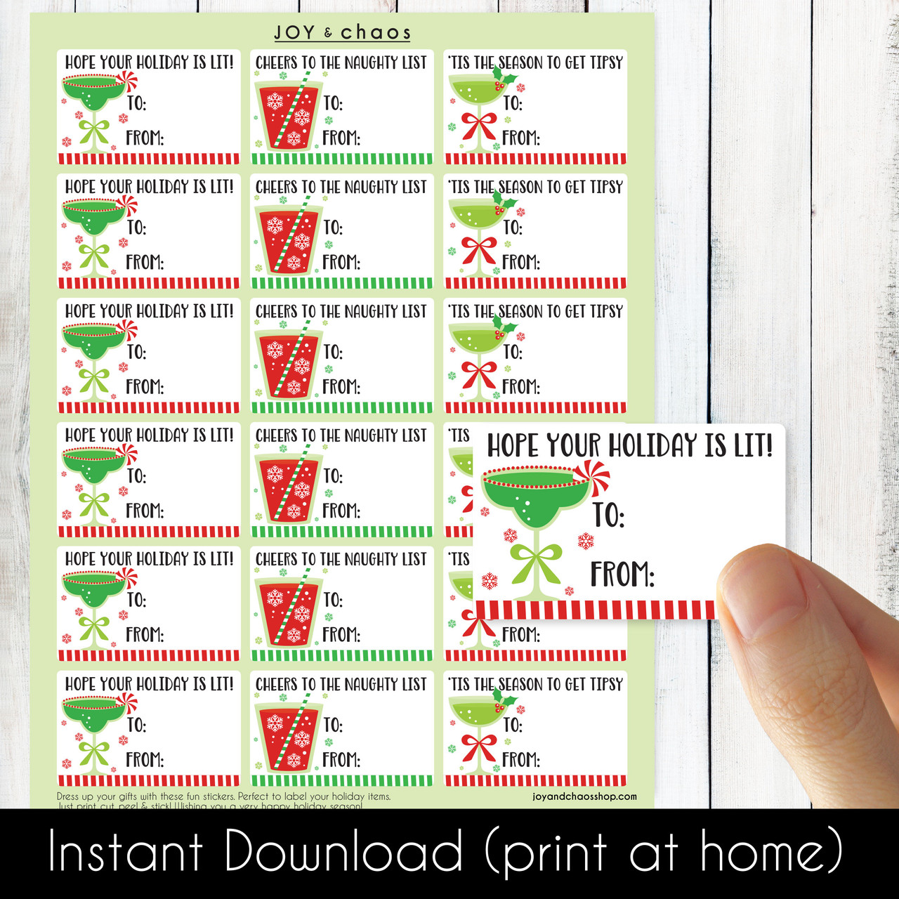 Christmas Cocktails Printable Gift Labels (Instant Download)