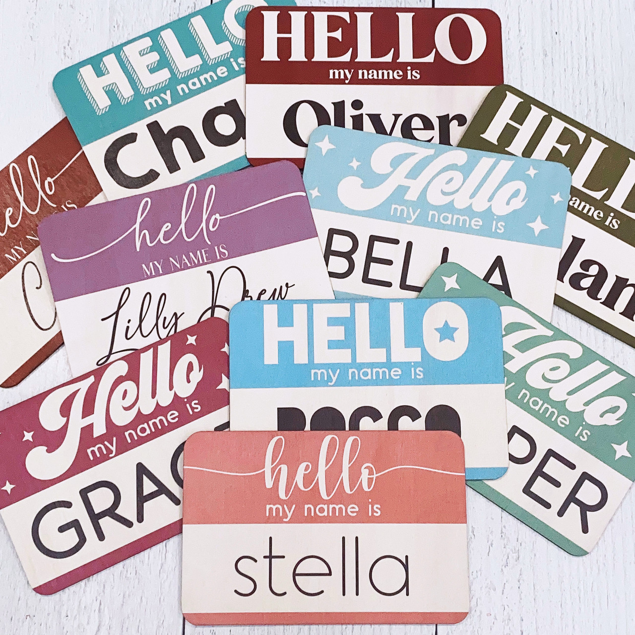 Hello My Name Is Wooden Baby Photo Sign