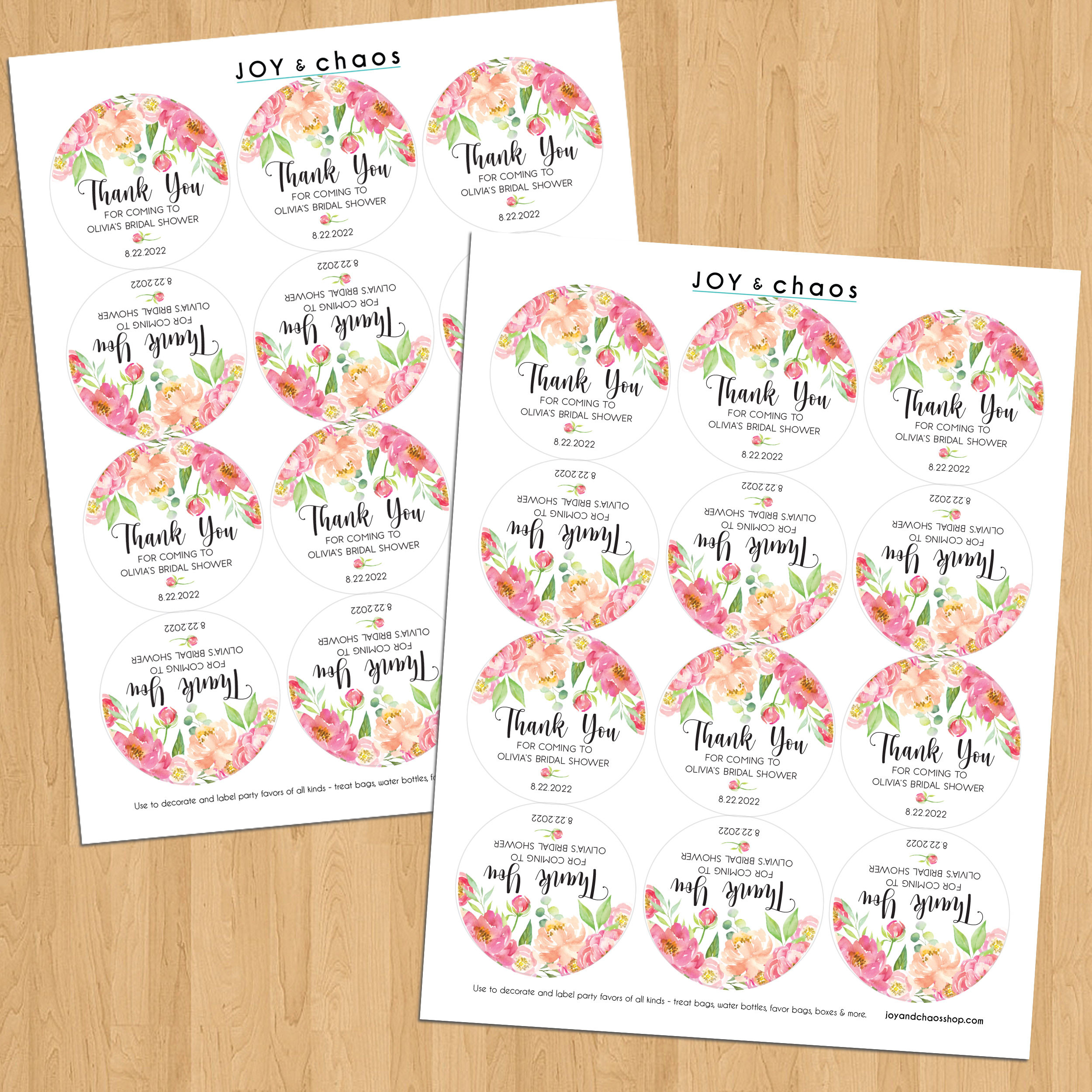 Pink Peony Floral Custom Favor Labels