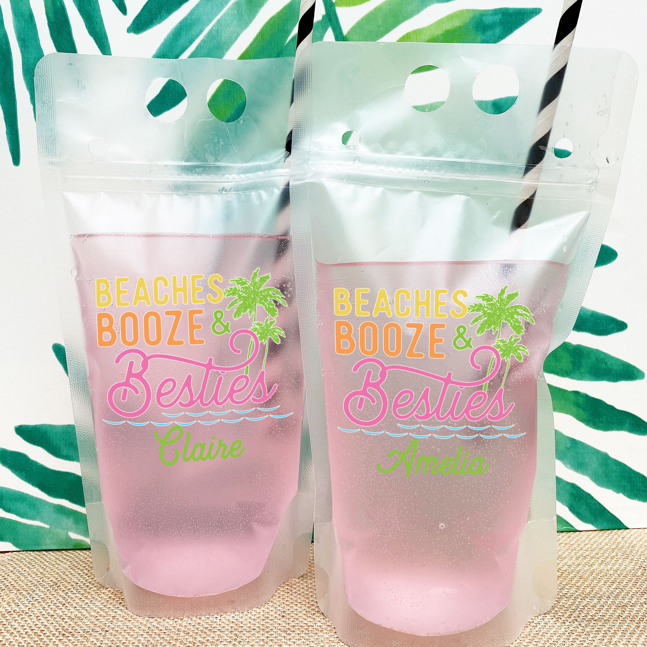 Beaches Booze & Besties Custom Drink Pouches for Beach Bachelorette or ...