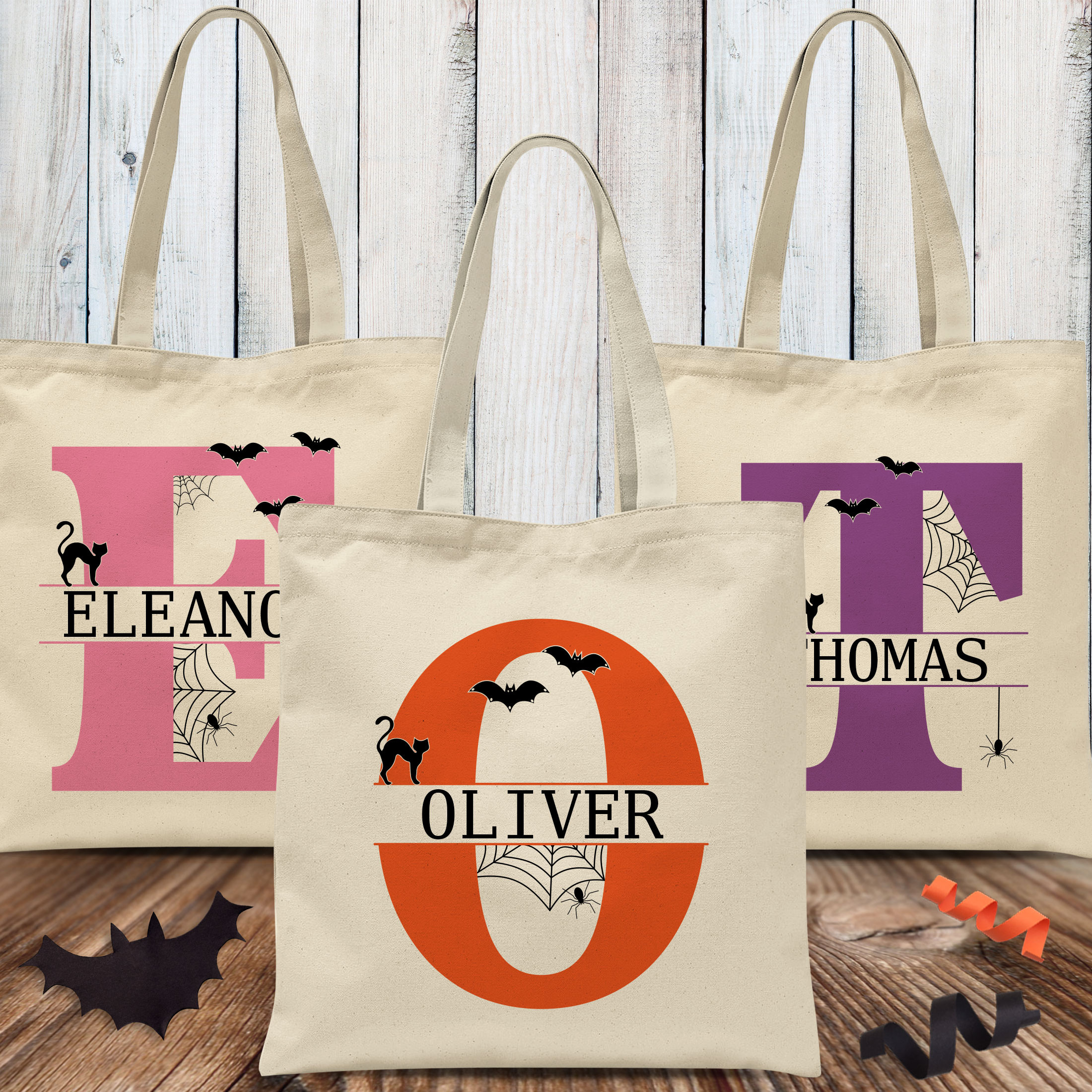 Modern Monogram Personalized Boho Initial Tote Bags
