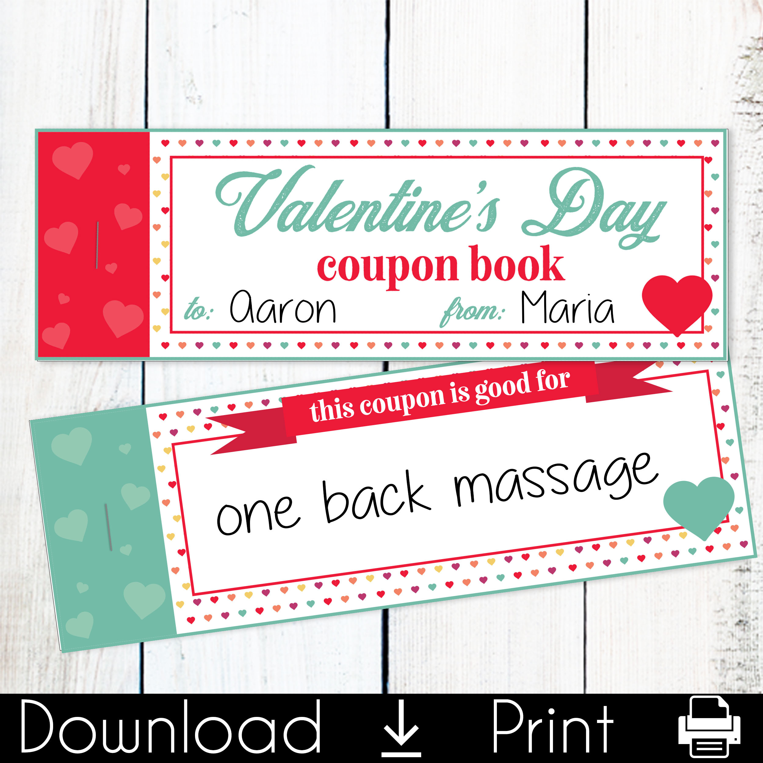 Retro Hearts Printable Valentine's Day Coupon Book (Instant Download ...