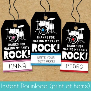 Printable Rockstar Birthday Favor Tags (Instant Download)