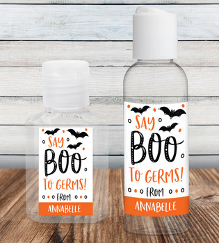 Say Boo To Germs Custom Halloween Hand Sanitizer Labels & Bottles