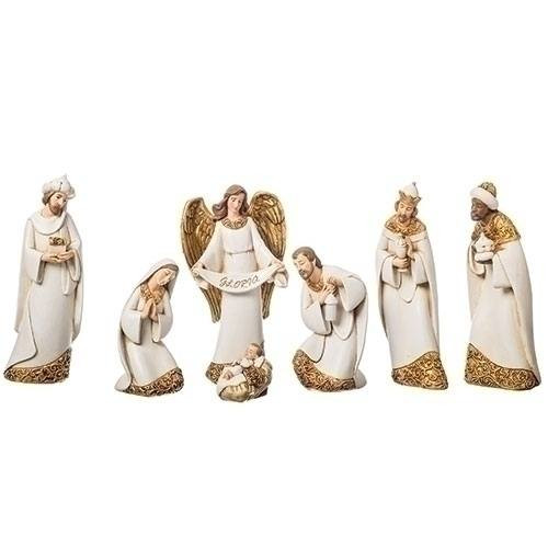 Ivory and Gold Leaf Nativity Set - 7 Pieces