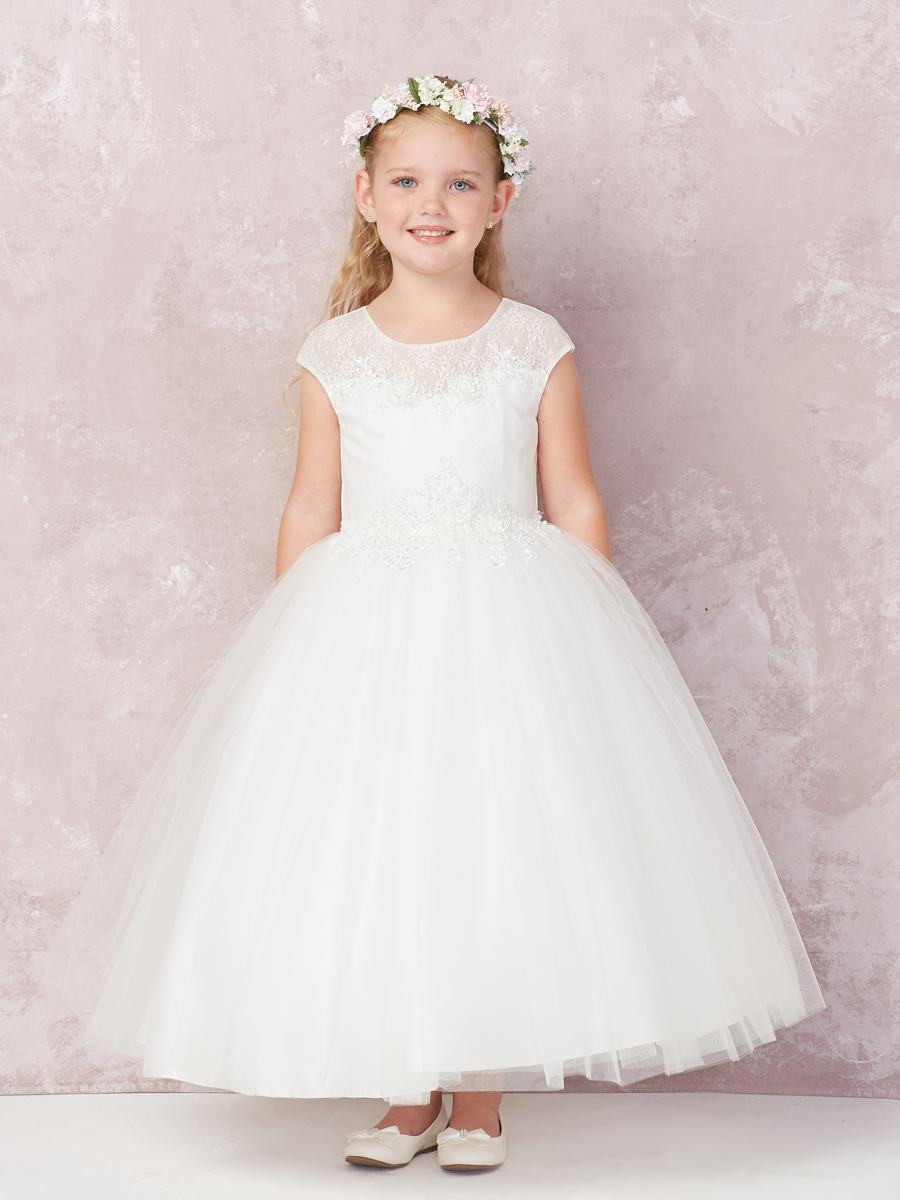 Lace Communion Dress with Illusion Neckline - Catholic Store Online