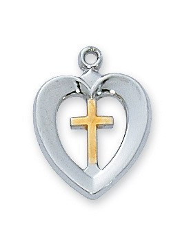 Two Tone Cross in Heart Pendant - Giftswithlove,Inc.