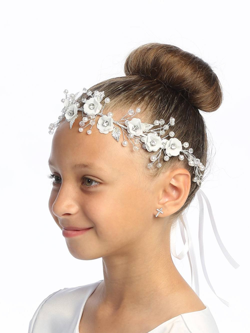 Communion Headpiece - Floral Headpiece with Rhinestone and Pearls ...