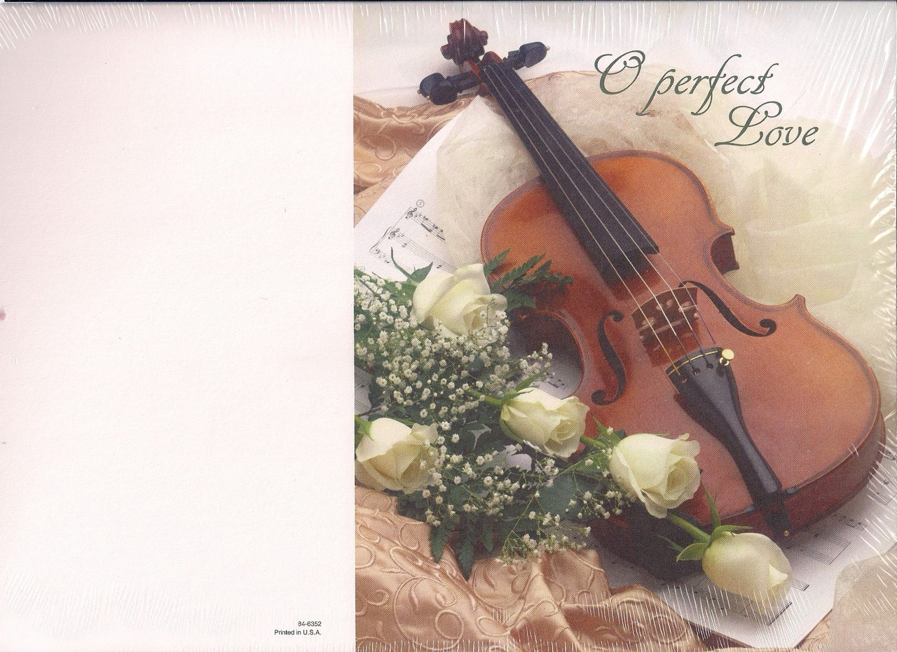 Wedding Program Cover with Violin and White Roses O Perfect Love ...