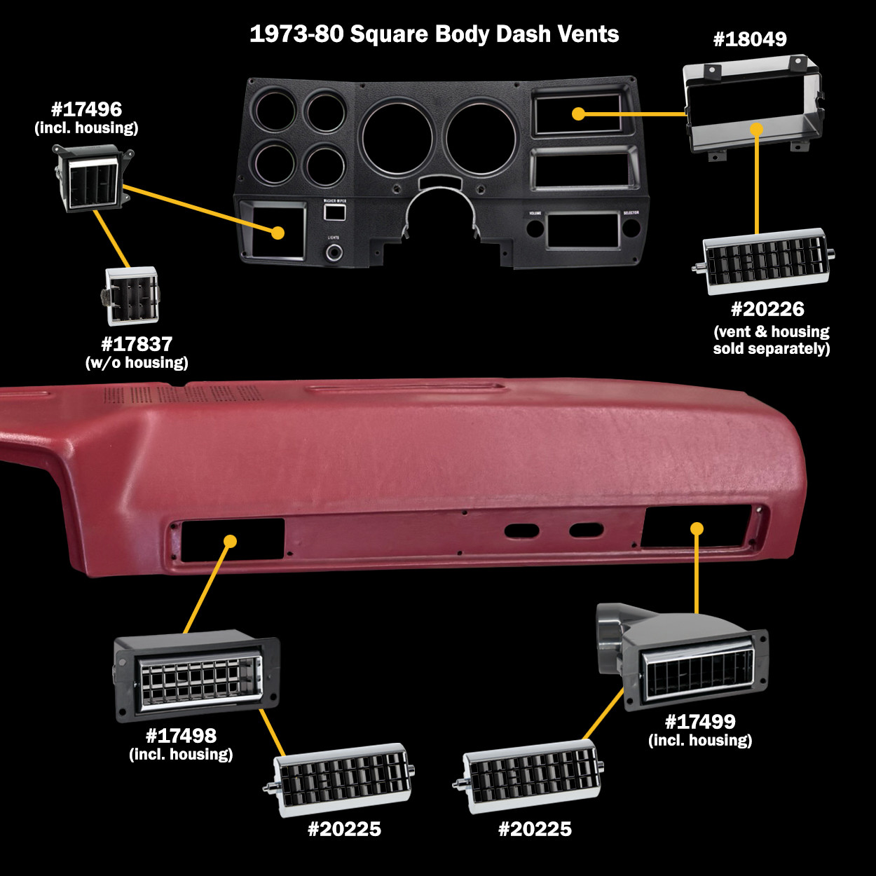 1973-80 Square Body Chevy & GMC Truck Dash Vent Outlet Kit