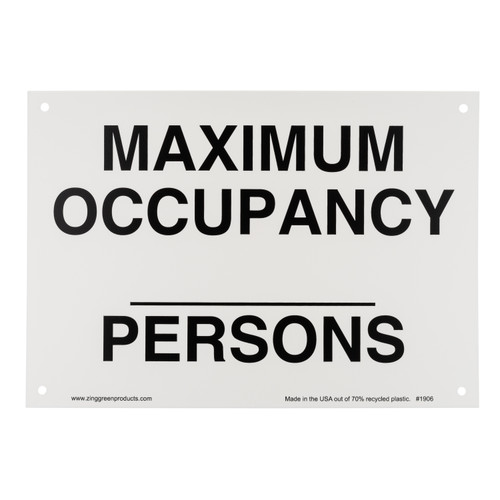 Maximum Occupancy Sign, Persons - Safety Signs | Zing