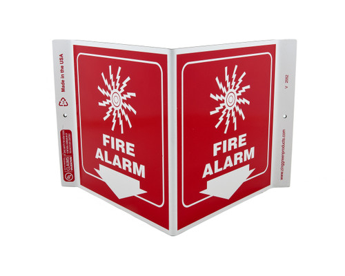 Projecting Fire Alarm Sign, Projects 5", V-shape | Zing