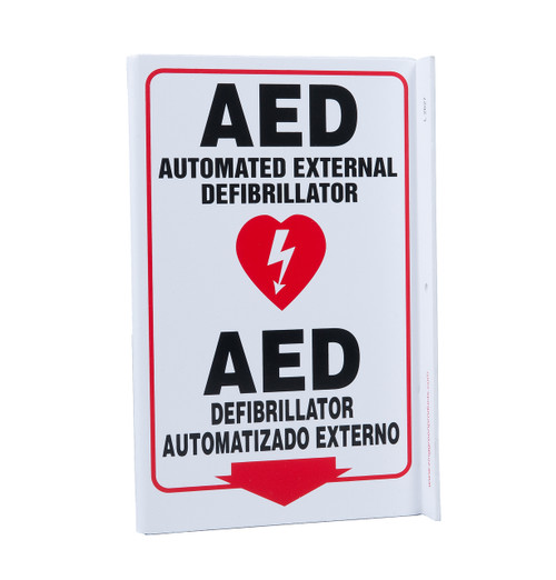 AED Sign, English/Spanish, Projects 8", L-shape | Zing