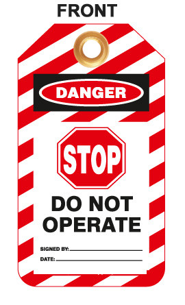 Lockout Tags, STOP Do Not Operate, Plastic w/Brass Grommet - Red-White ...