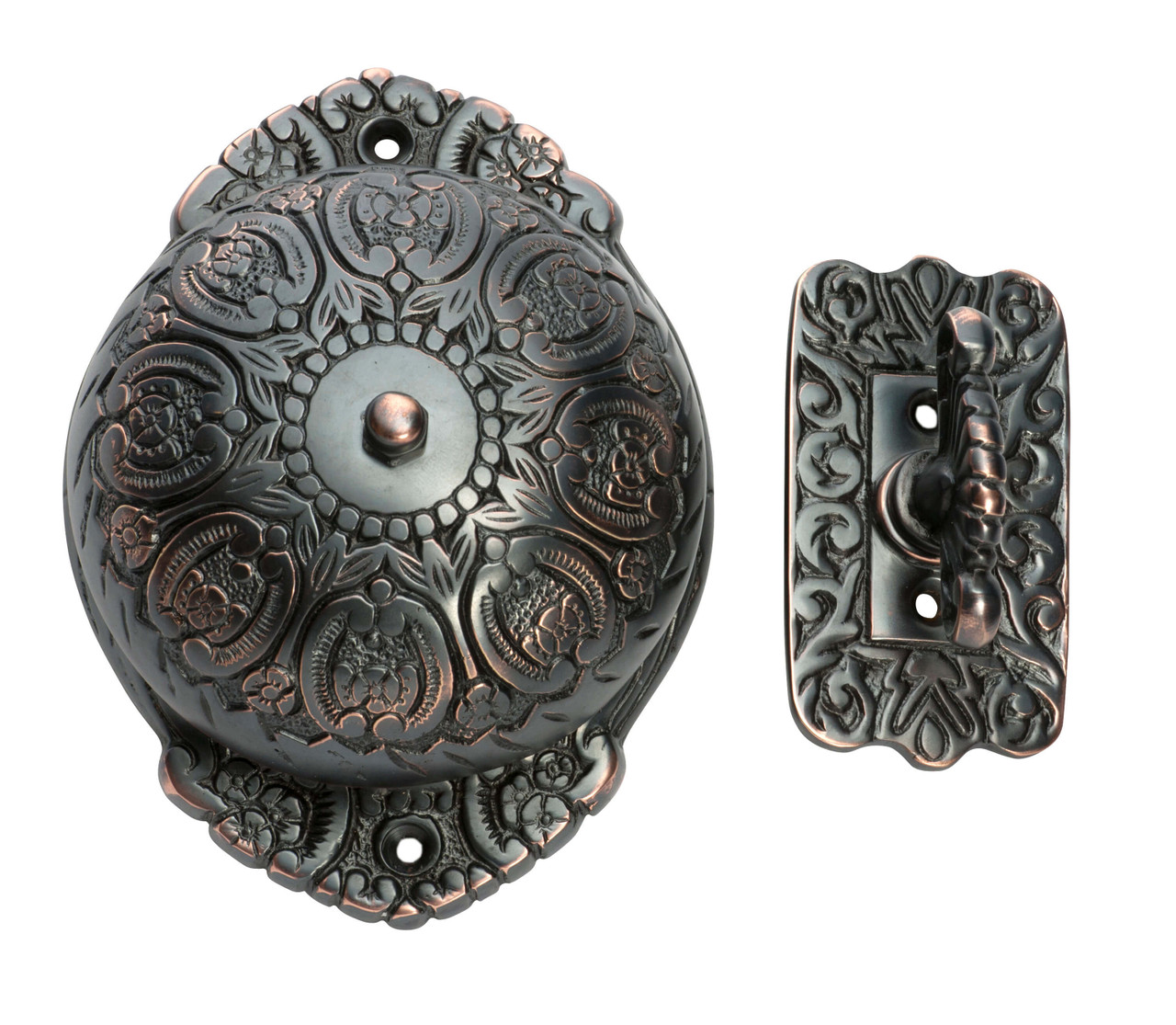 Tradco Ornate Manual Turn Doorbell | 125 x 92mm | Antique Copper