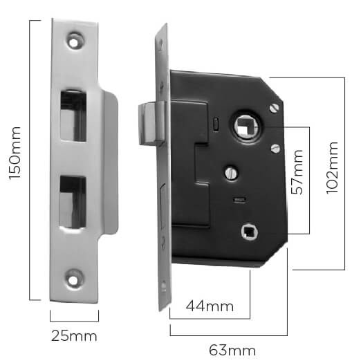 Tradco Privacy Mortice Lock | 44mm Backset | Polished Brass