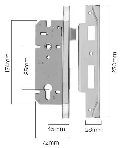 Iver Rebated Euro 85 Mortice Lock | 45mm Backset | Matte Black
