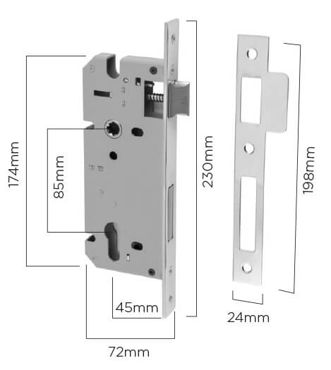 Iver Euro 85 Mortice Lock | 45mm Backset | Signature Brass