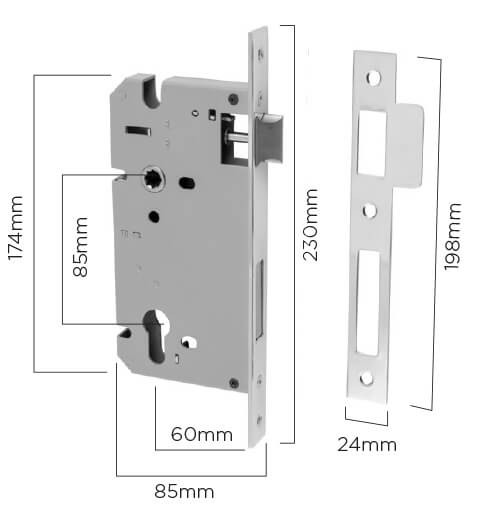 Iver Euro 85 Mortice Lock | 60mm Backset | Satin Nickel