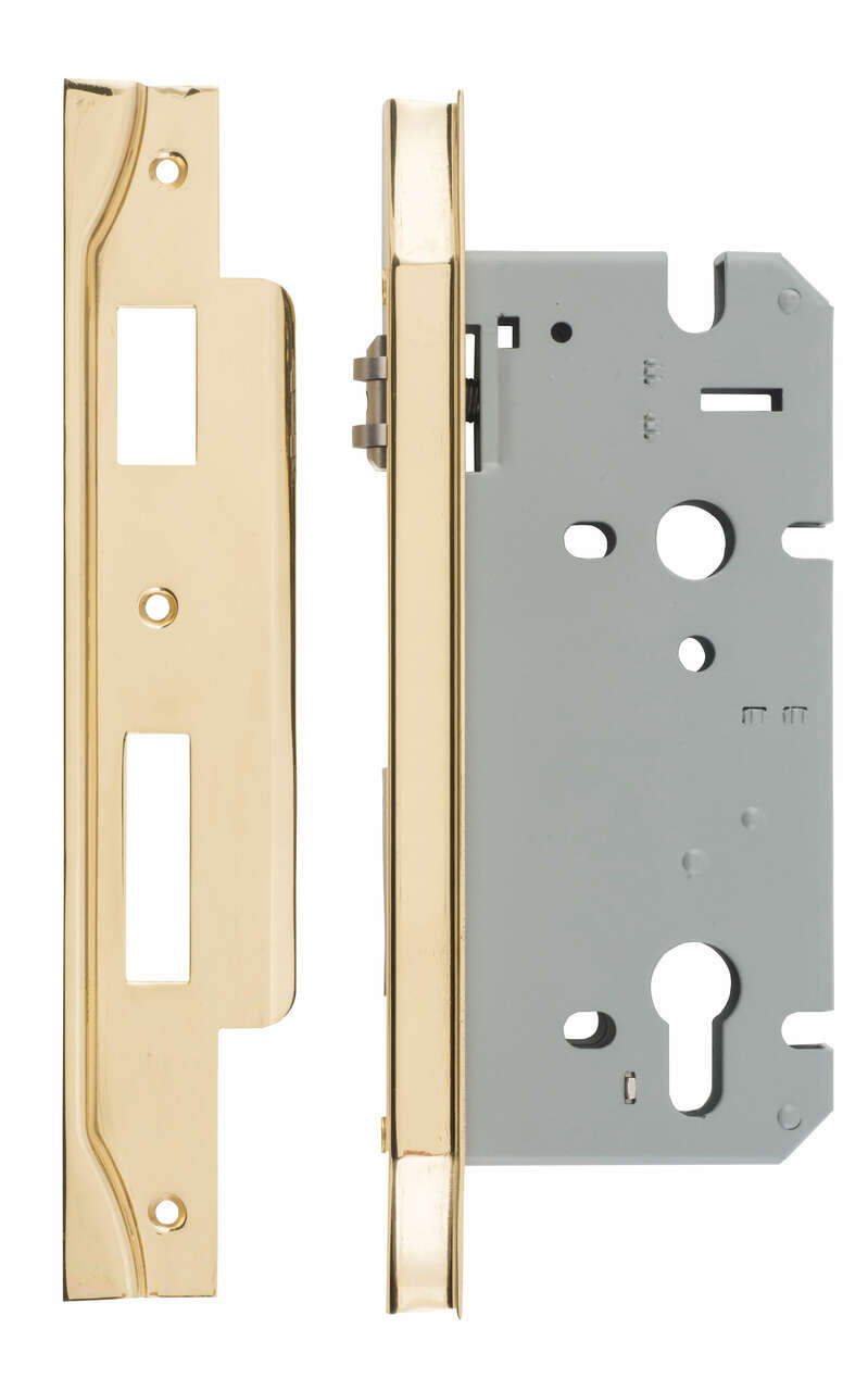 Iver Rebated Euro Roller Lock | 60mm Backset | Polished Brass
