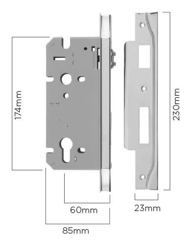 Iver Rebated Euro Roller Lock | 60mm Backset | Polished Brass