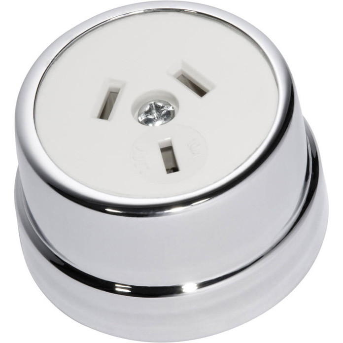 Tradco Traditional White Socket Power Point | 50mm | Chrome