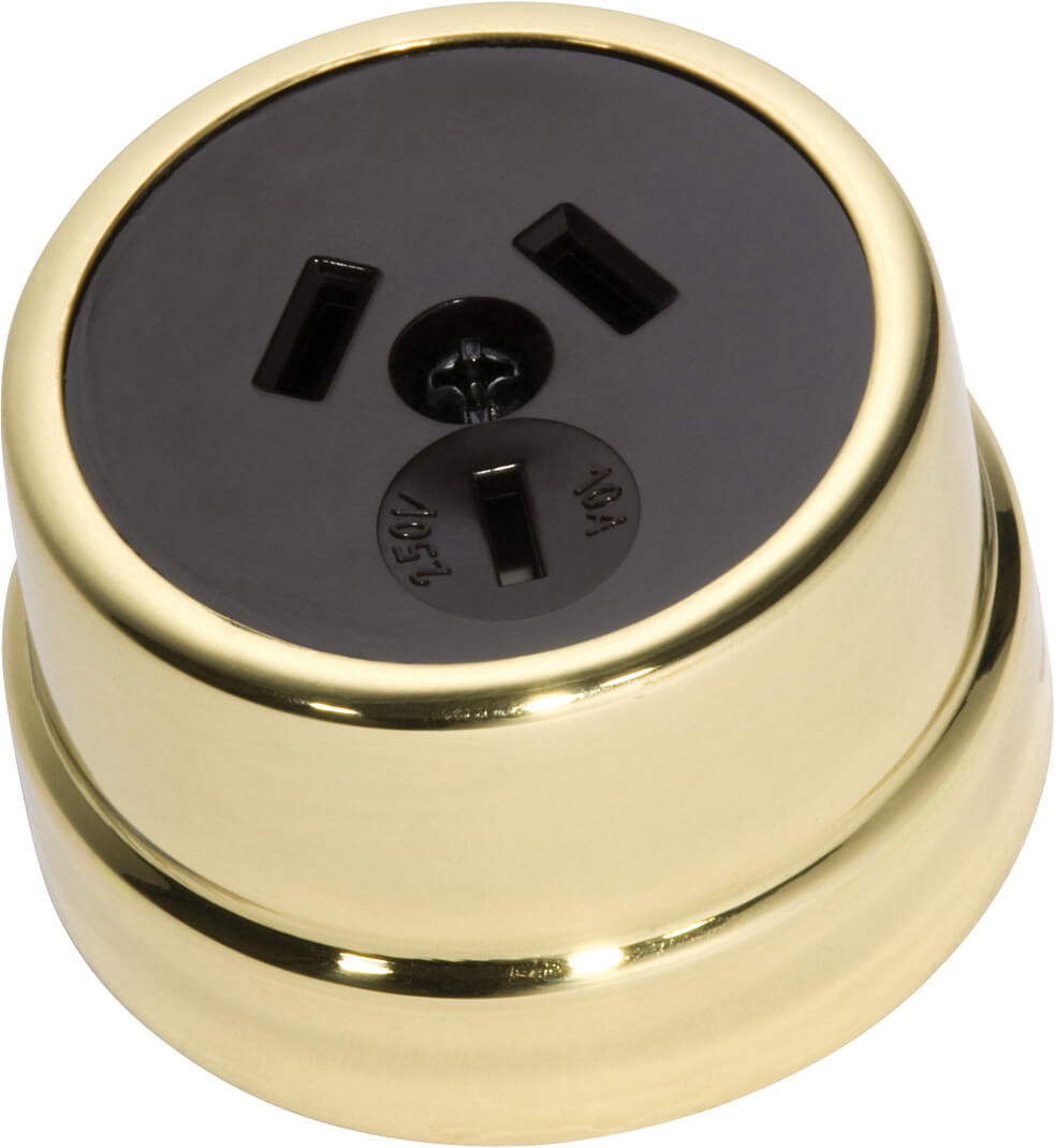 Tradco Traditional Brown Socket Power Point | 50mm | Polished Brass