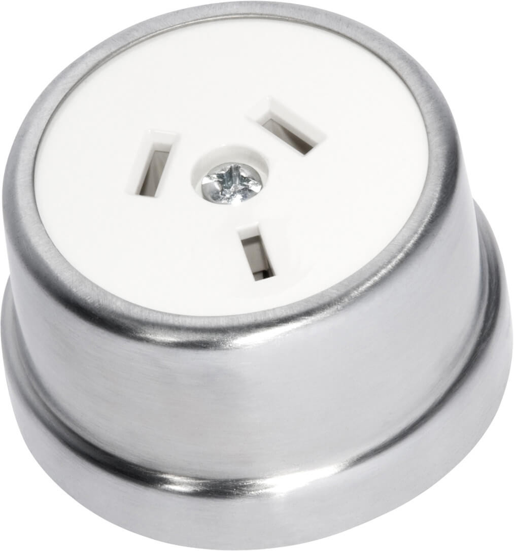 Tradco Traditional White Socket Power Point | 50mm | Satin Chrome