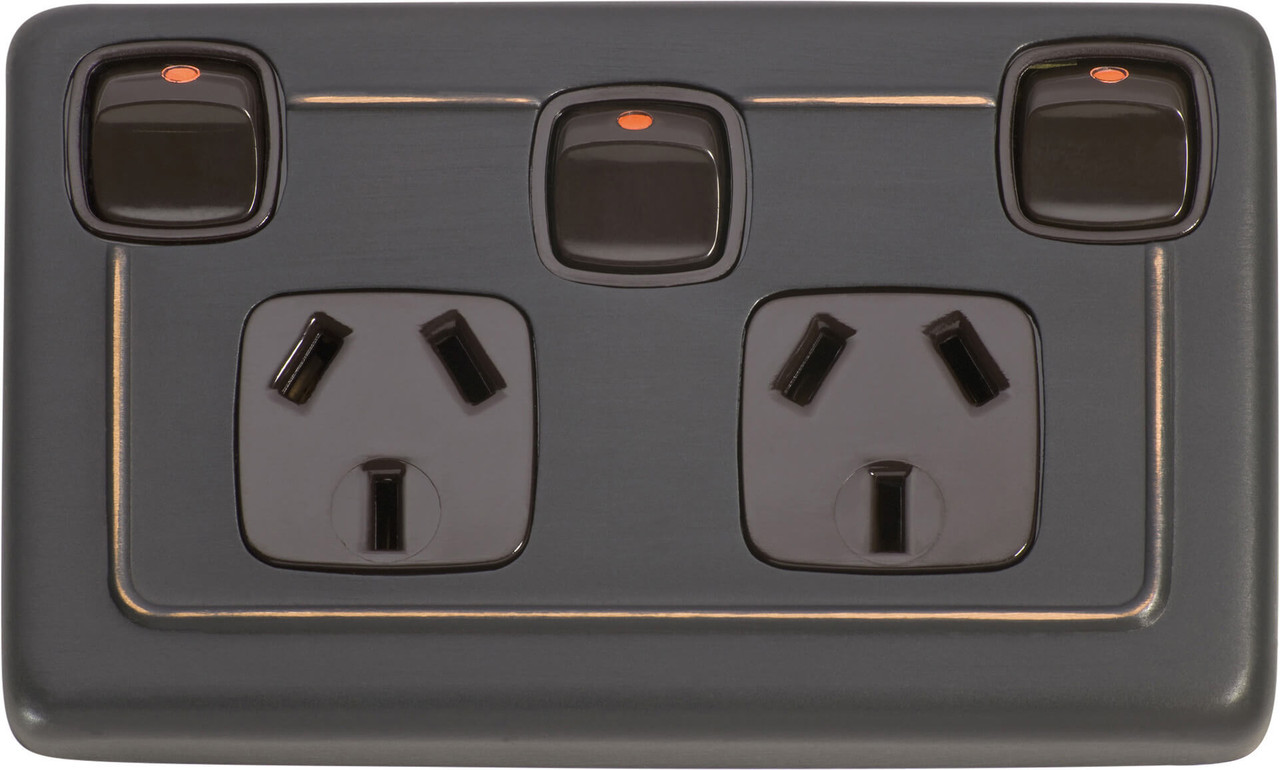 Tradco Rocker Double Power Point with Switch | Antique Copper