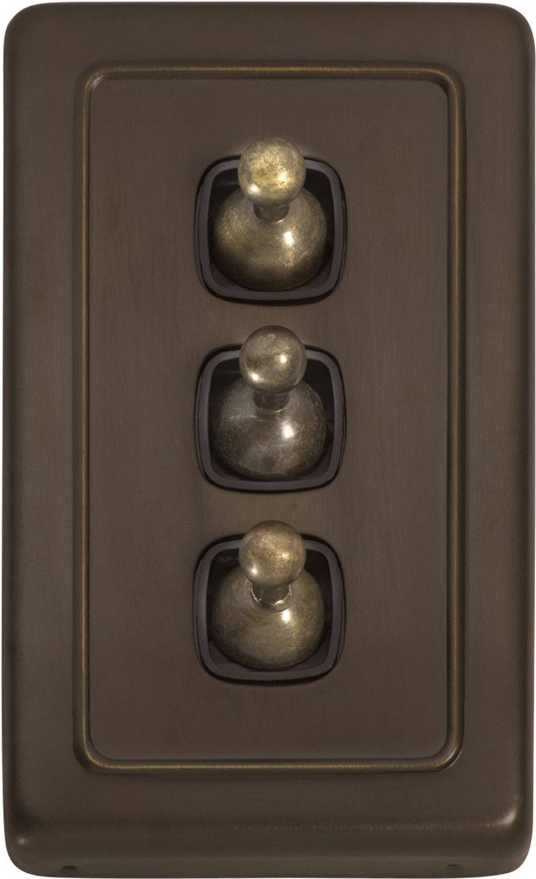 Tradco 3 Gang Toggle Light Switch | 115 x 72mm | Antique Brass