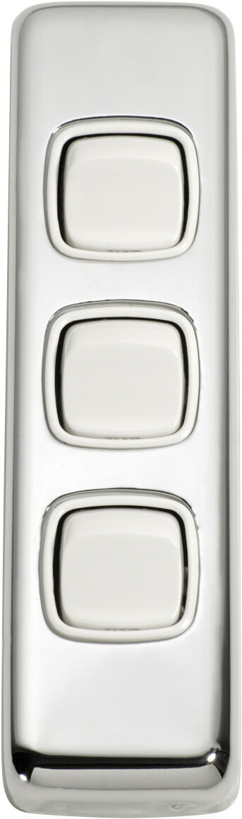 Tradco Architrave 3 Gang Rocker Light Switch | 108 x 30mm | Chrome