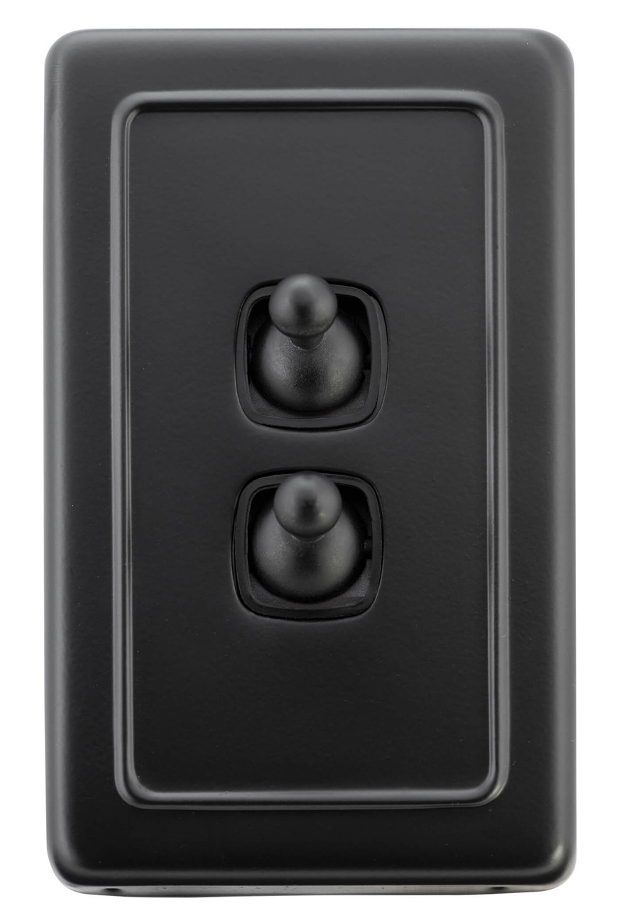 Tradco 2 Gang Toggle Light Switch | 115 x 72mm | Matte Black