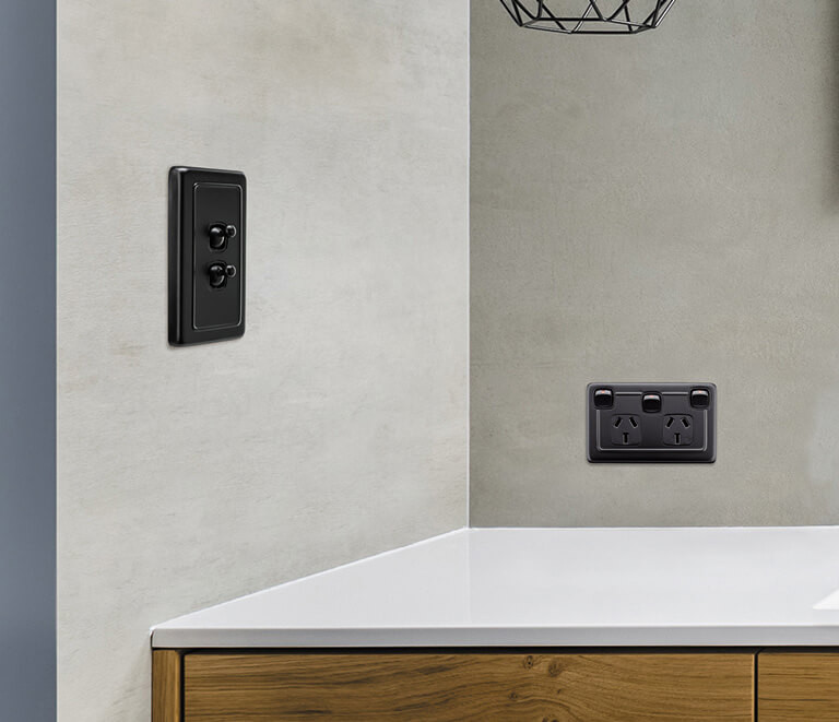 Tradco 2 Gang Toggle Light Switch | 115 x 72mm | Matte Black